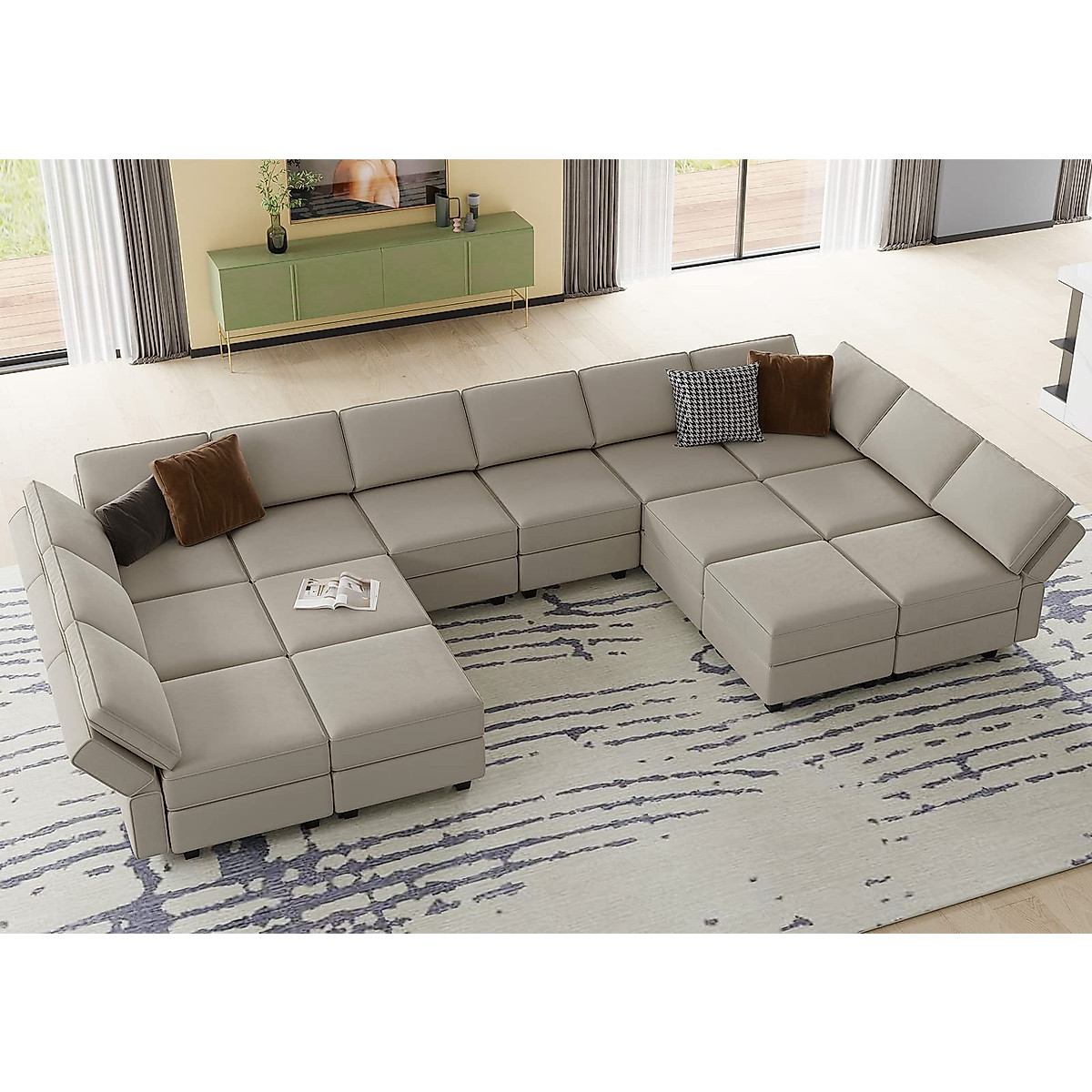 Belffin Oversized Modular sectional Sofa with Double Chaises U Shaped Sectional Sleeper Sofa Couch Reversible Sectional Sofa with Storage Velvet Grey
