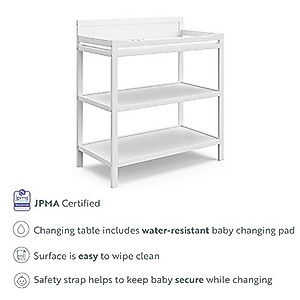 Storkcraft Alpine Changing Table (White) – GREENGUARD Gold Certified Nursery Changing Table, Includes Water-Resistant Changing Pad, 2 Shelves for Nursery Storage and Organizing