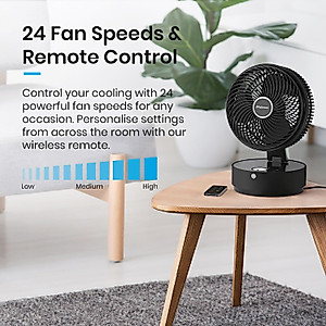 Pro Breeze Personal Table Fan with Remote Control, Fan 8” Desk Fan Powerful Turbo Fan, Whisper Quiet Fan Motor, 24 Speeds, 4 Modes & 12 Hour Timer, Table Fan for Bedroom, Tabletop Fan Air Circulator