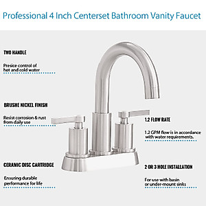 RAINMAX Bathroom Faucets, Brushed Nickel Bathroom Sink Faucet,3 Hole Bathroom Faucet,2-Handle RV Lavatory Vanity Faucet with Pop Up Drain and Supply Lines KMBF004L-1