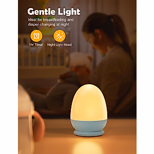 JolyWell Night Lights for Kids with Stable Charging Pad, Touch Control&Timer Setting, ABS+PC Baby Egg Lamp for Breastfeeding，Blue