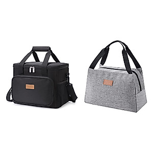 Lifewit 15L Collapsible Cooler Bag Black and 7L Insulated Lunch Bag Grey