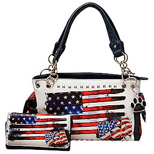 HW Collection USA American Flag Stars Stripe Concealed Carry Country Patriotic Handbag Wallet Set (USA Flag Set)