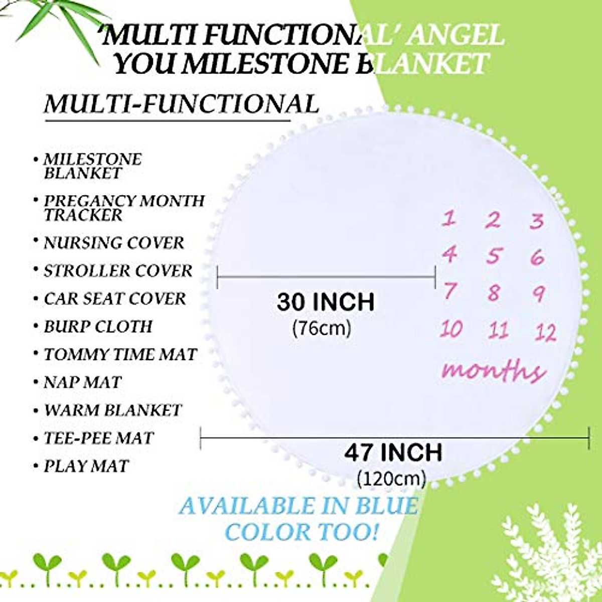 Baby Milestone Blanket for Baby Boy/Monthly Blanket (XL) with Wooden Ring. Personalized Thick Soft Round Blanket for Baby Boy/Newborn/Pregnancy Photography/Growth Tracking