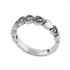 NOVICA Artisan Handmade Marcasite Band Ring Sterling Silver Galaxy Hearts Faceted Grey Thailand [ring Front 1.4 in L x 0.2 in W 4 mm W] ' Galaxy Hearts'