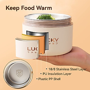 YBOBK HOME Thermal Bento Box Aldult Lunch Box, Portable Insulated Lunch Container For Work Picnic, Keep Warm Stainless Steel Food Container With Bag, Induction Cooker & Microwave Safe (Beige 68oz)