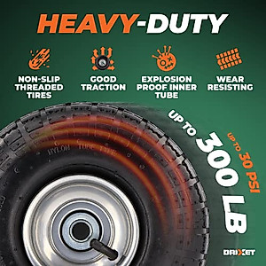10" Heavy Duty 4.10/3.50-4 Tire - Dolly Wheels and Hand Truck Wheels Replacement - 4.10 3.50-4 Tire and Wheel for Gorilla Cart, Generator, Lawn Mower, Garden Wagon. 5/8" Axle Borehole (2 Pack) Ram-Pro