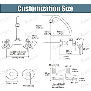 Aolemi Polish Chrome Wall Mount Kitchen Sink Faucet 3 to 9 Inch Adjustable Spread Double Cross Handle Mixer Tap