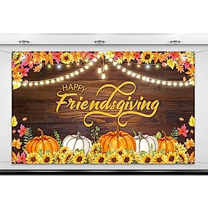 Nepnuser Happy Friendsgiving Photo Booth Backdrop Fall Harvest Thansgiving Friends Party Decorations Maple Leaves Sunflower Wall Decor Supplies (7×5ft)