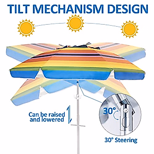 LUHAHALU 7 FT Beach Umbrella, Beach Umbrellas for Sand Heavy Duty Wind Portable, UPF 50+ Sun Shelter with Tilt Sand Anchor and Carry Bag, Sunshade Umbrella for Patio Outdoor Garden (Rainbow)
