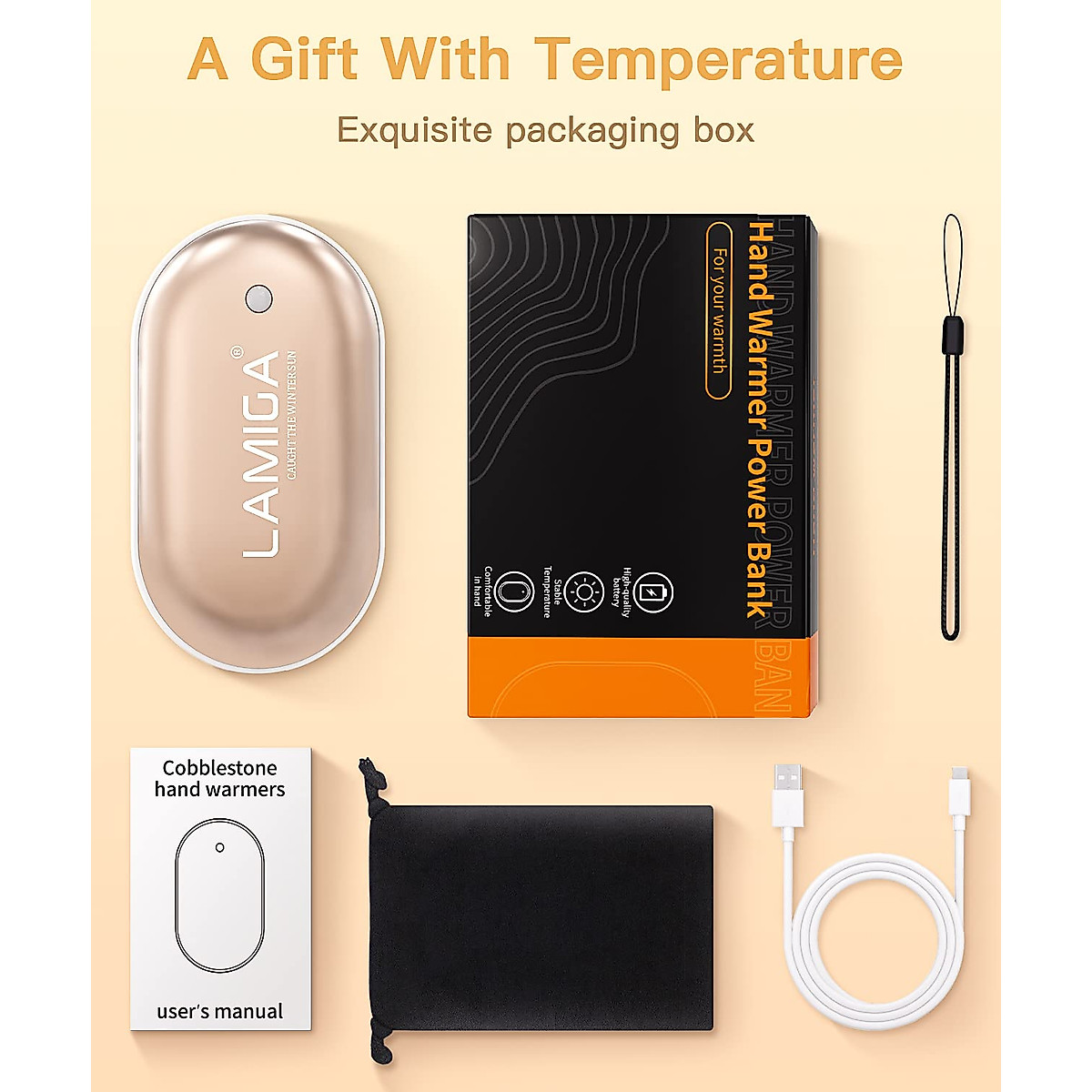 LAMIGA Hand Warmers Rechargeable,Electric Hand Warmer Reusable,5200mAh Portable Powerbank,Hot Hand Pocket Heater for Outdoor Camping and Hunting,The Best Gift for Winter.