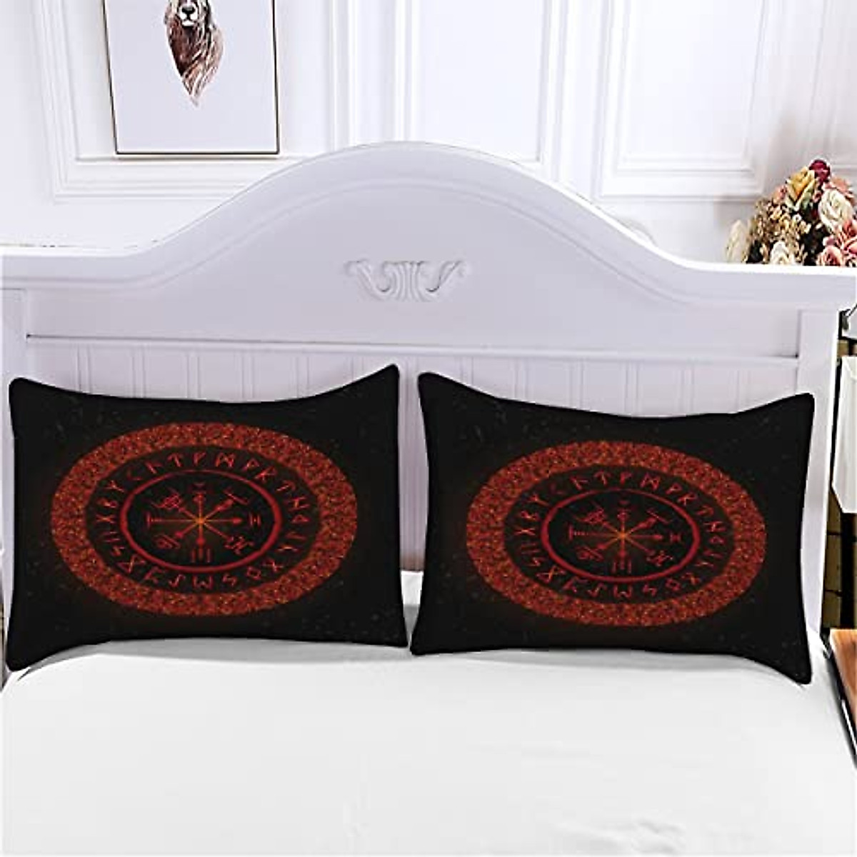 Quilt Cover Queen Size Runes, Symbols 3D Bedding Sets Viking, Nordic Duvet Cover Breathable Hypoallergenic Stain Wrinkle Resistant Microfiber with Zipper Closure,beding Set with 2 Pillowcase