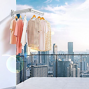 New-Star Clothes Drying Rack Folding Indoor Wall Mounted Drying Rack Clothing Foldable 2 Fold for Laundry Room Organization and Small Space Organization Hanging Clothes Drying Rack