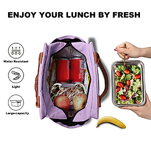 Joymee Lunch Bag Women Insulated Lunch Box Reusable Durable Leakproof Large Spacious Cooler Tote for Women Men Adult with Bottle Holder and Side Pockets for Work Office Travel Picnic - Purple
