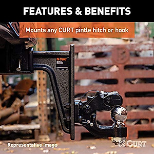 CURT 48348 Adjustable Pintle Mount for 2-1/2-Inch Hitch Receiver, 20,000 lbs, 7-1/4-Inch Height, 10-3/4-Inch Length