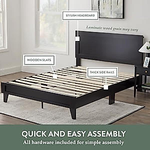 Edenbrook Delta California King Bed Frame with Headboard – No Box Spring Needed – Compatible with All Mattress Types – Wood Slat Support – California King Size Wood Platform Bed Frame – Black