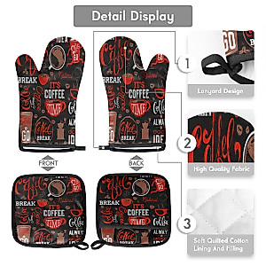 QsirBC Coffee Theme Oven Mitts Kitchen Oven Gloves for Cooking Baking Heat Resistant Lining Cotton Potholder Pot Holders Hot Pads for Chef Women Men