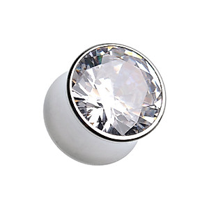 Solid Magnum CZ Press Fit Double Flared WildKlass Ear Gauge Plug (Sold as Pairs)