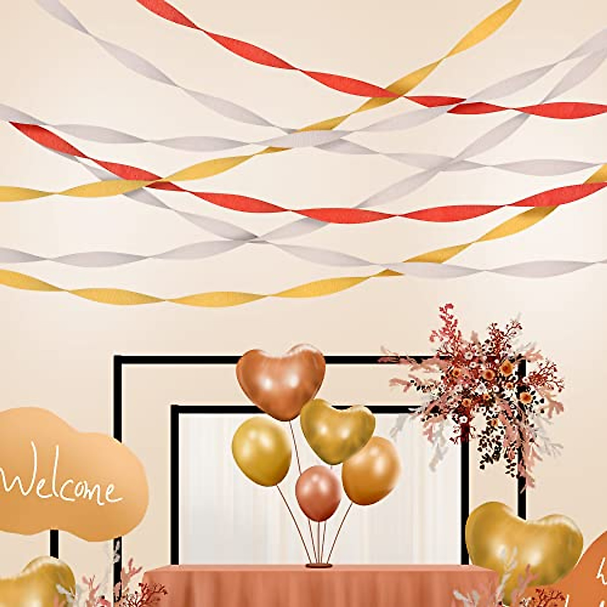 HDO Crepe Paper Streamers, 8 Rolls 656 Ft Party Streamers Kit, Pink Yellow Orange Red Streamer for Birthday Anniversary Baby Shower Bridal Shower Thanksgiving Party Decoration 1.8 Inch x 82 Ft/Roll