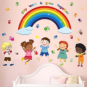 Amimagen Play Learn & Grow Together Wall Stickers - Inspirational Quotes Rainbow Wall Decals - Baby Nursery Kids Room Daycare Playroom Classroom Wall Decor