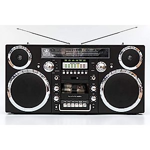 GPO Brooklyn 1980S-Style Portable Boombox - CD Player, Cassette Player, FM Radio, USB, Wireless Bluetooth Speaker - Black