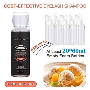 Eyelash Cleanser Concentrate 100ml Lash Extensions Shampoo Natural Foaming Cleanser DIY Non-lrritating Wash for Extensions Lashes with Salon Home Care-Makes 20 Bottles 60ml lash Shampoo (ICE-Cream)