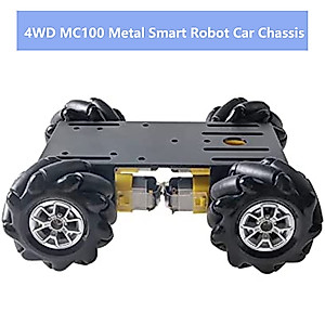 Professional 60mm Mecanum Wheel Car Chassis MC100 for Arduino/Raspberry pi/Micobit, Remote Control 4WD Metal Smart Robot Car Chassis Kit Omnidirectional Wheel with DC TT Motor DIY Toy AI ROS STEAM