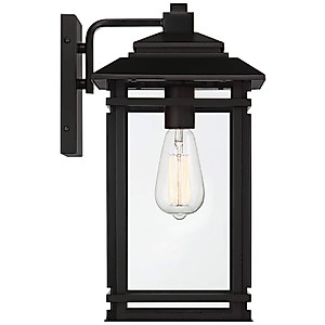 John Timberland North House Mission Traditional Outdoor Wall Light Fixture Matte Black Metal 16" Clear Glass Shade for Exterior House Porch Patio Outside Deck Garage Yard Front Door Garden Home
