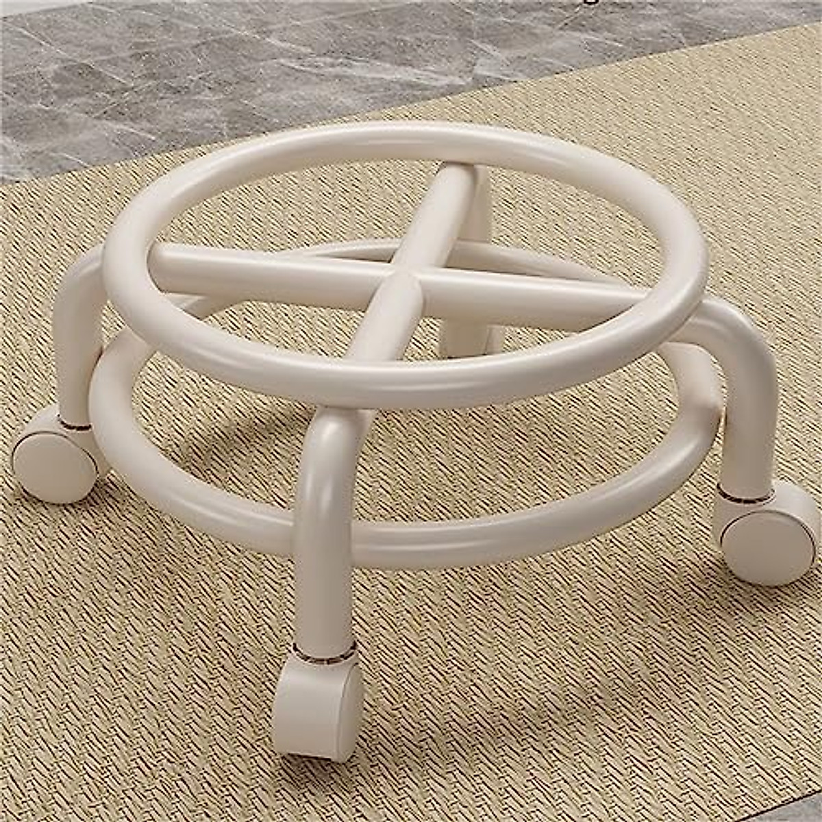 HYMIC Low Roller Stools with Universal Wheel PU Leather Rolling Stool Seats with Mute Wheels for Home Office Fitness Round Roller Seat Stool (Grey)