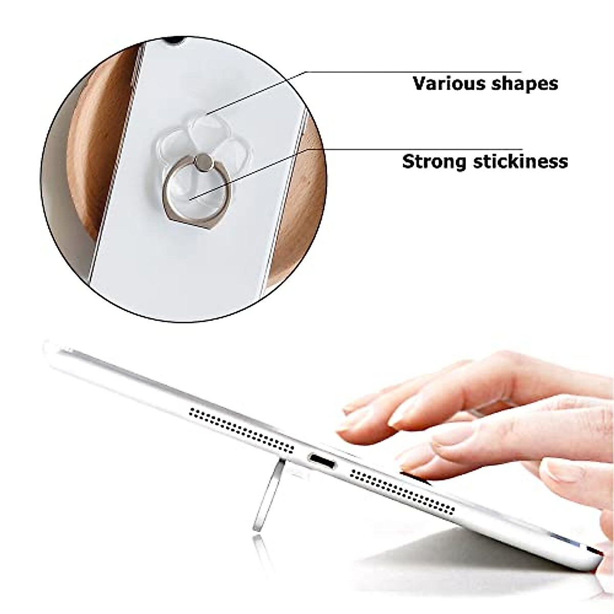 8 pcs Transparent Cell Phone Ring Holder, CNYMANY Finger Grip Kickstand Stand for Universal Smartphone Case Accessories - 8 Shapes