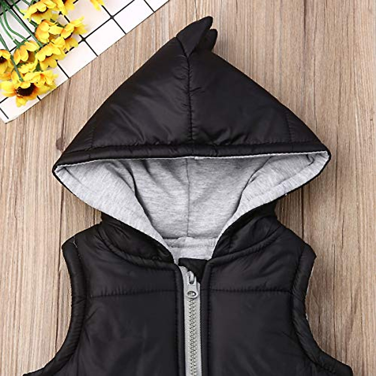 BULINGNA Kids Toddler Baby Girl Boy Dinosaur Vest Hoodie Sleeveless Waistcoat Warm Jacket Outwear with Zipper (Black, 3-4 Years)