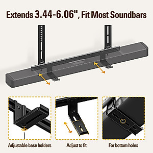 Mounting Dream Soundbar Mount, Heavy Duty Soundbar Wall Mount for Most Sound Bars With Hole/Without Hole Up to 26.5 LBS, Soundbar Bracket Height Adjust, No-Slip Base Holder Extends 3.44”-6.06”, MD5428