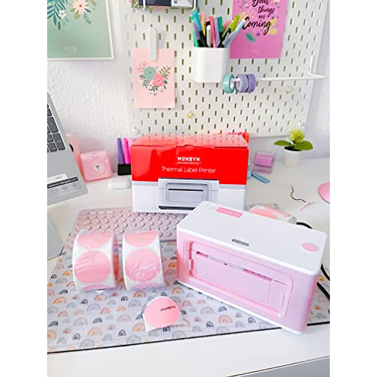 MUNBYN Pink Label Printer, Shipping Label Printer for Shipping Packages & Small Business, 2.25 Inch x 1.25 Inch Direct Thermal Labels
