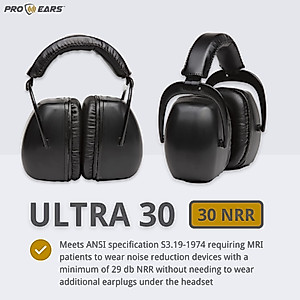 Pro Ears Ultra 30 MRI Kit, MRI-Safe Hearing Protection Earmuffs, Earplugs, and Storage Bag, NRR 30 dB