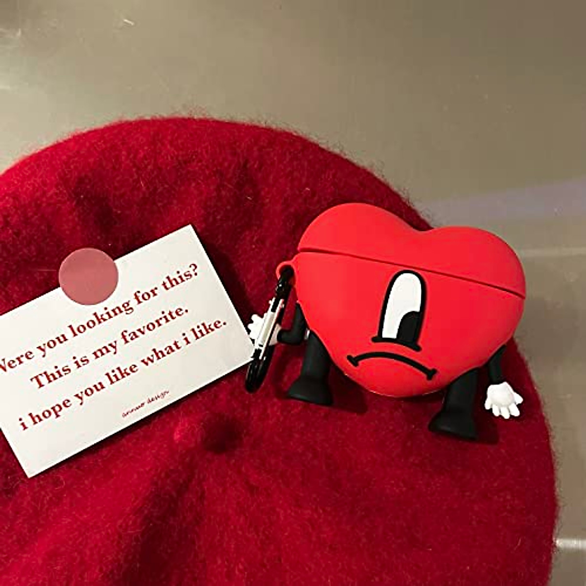 Airpods Pro 2nd Generation (2022) Case, Ponnky 3D Cute Fun Cartoon Fashion Funny Character Design Keychain Cover for Teens Women Men Soft Silicone Airpods Pro 2019 Headphone Case - Red Heart