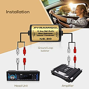 Pyramid 200W 15A RCA Noise Suppressor - Designed for Audio Signals & to Eliminate Noise, Isolation Transformer, Used w/ Amplifier or EQ, Install w/ RCA Jacks & Unique Noise Detection Circuit NS20