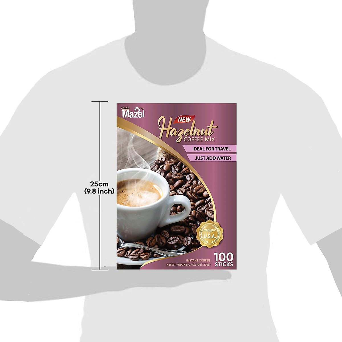 Café Mazel Instant Coffee - Hazelnut, Instant Coffee Mix, 3 in 1 Instant Coffee, 100 Sticks