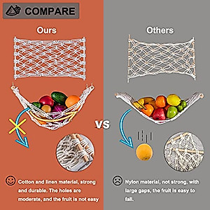 Hanging Fruit Hammock Under Cabinet，Macrame Handwoven Boho Veggie and Fruit Hammock Fruit Holder Net Hanging Kitchen Storage，Includes Banana Hanger And Hook，Saves Counter Space at Home，Boat，or Rv