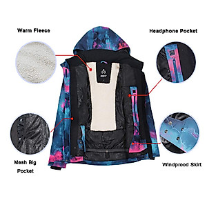 Women's Ski Snowboard Jackets Pants Set Windproof Waterproof Snow Jacket Ski Suits Rain Jacket (M, Style-8)