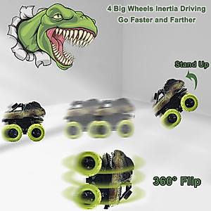 Dinosaur Monster Truck Toys for Boys, 4 Pack Friction Powered Dino Car Toys for Toddlers, Push and Go Inertia Car for Kids, Christmas Birthday Party Favors Gifts for 3 4 5 6 7 8 Years Old Boys Girls