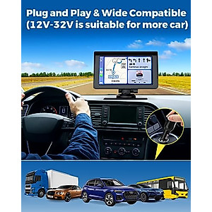 Portable Car Stereo Wireless Apple Carplay Android Auto with 7" HD IPS Touch Screen Car Radio Audio Receivers Bluetooth5.0, AirPlay, GPS Navigation for Car, Siri/Google Assistant, Calling, AUX/FM