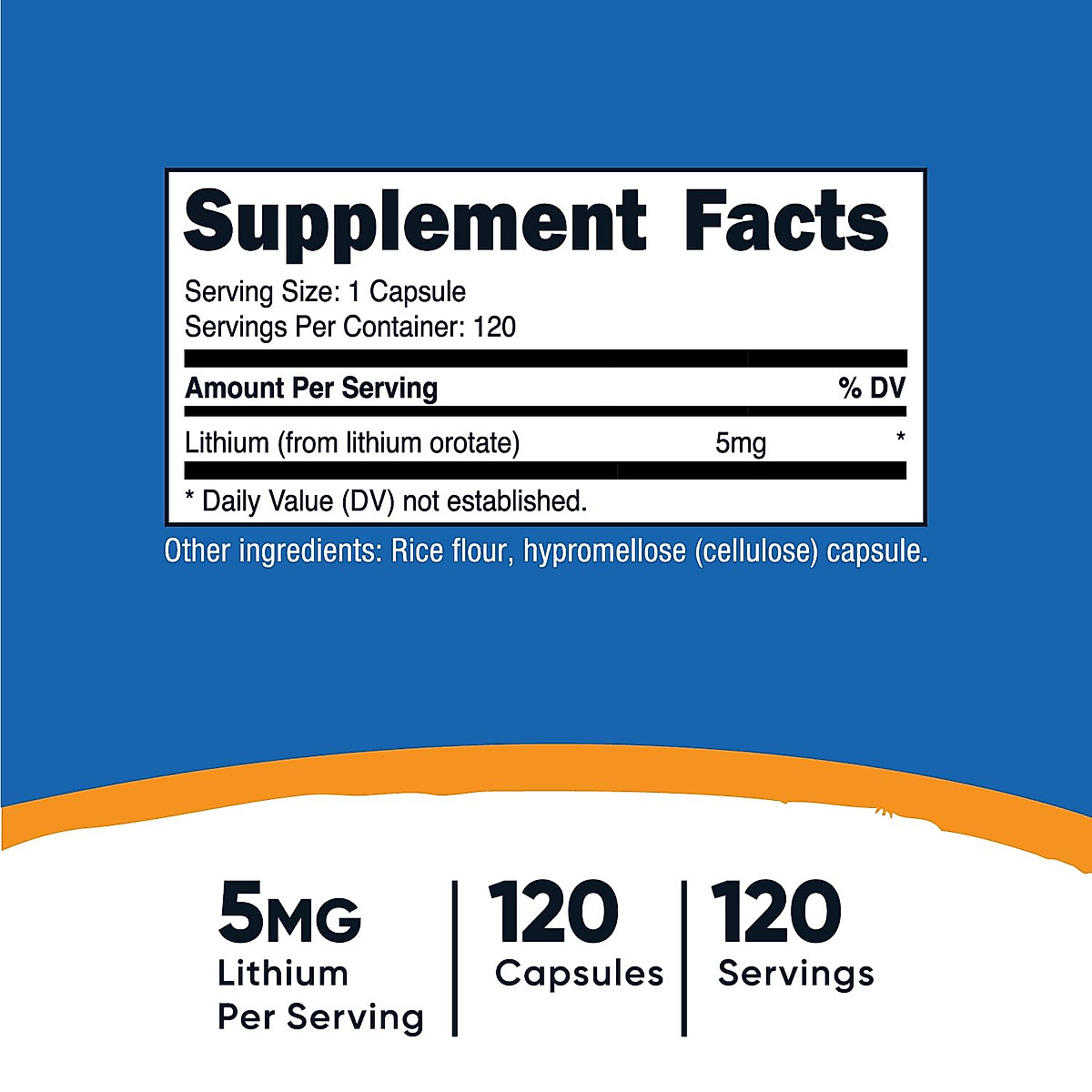 Nutricost Lithium Orotate 5mg, 120 Capsules - Veggie Caps, Non-GMO, Gluten Free