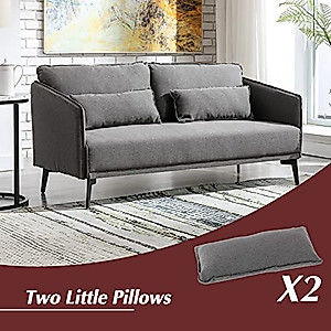 Upholstered Modern Loveseat Sofa Couch, Mini Couch with 2 Pillows and Metal Legs, 58" W Fabric Comfy Couches Furniture for Living Room, Bedroom, Compact Small Space, Apartment, Office (Grey)