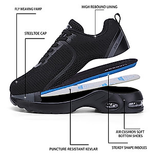 LIANGGO Steel Toe Shoes for Women Safety Work Sneakers Lightweight Comfortable Slip Resistant Shoes Black 38.5