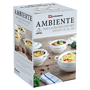 Asian Ambiente Large Food Warmer Hot Pot Set Of Insulated Casseroles 6 8 And 10 Litre