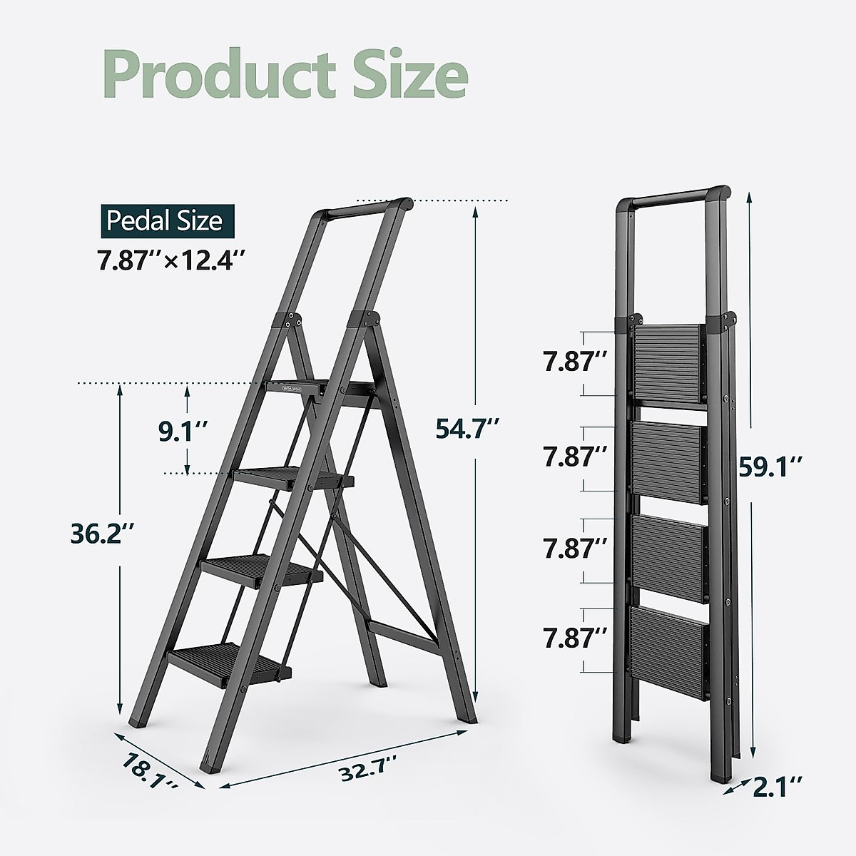 WOA WOA 4-Step Ladder with Widen Pedals, Lightweight Folding Aluminum Ladder with Anti-Slip Feet for Home, Kitchen High Cabinet - 330 lbs Load - Black