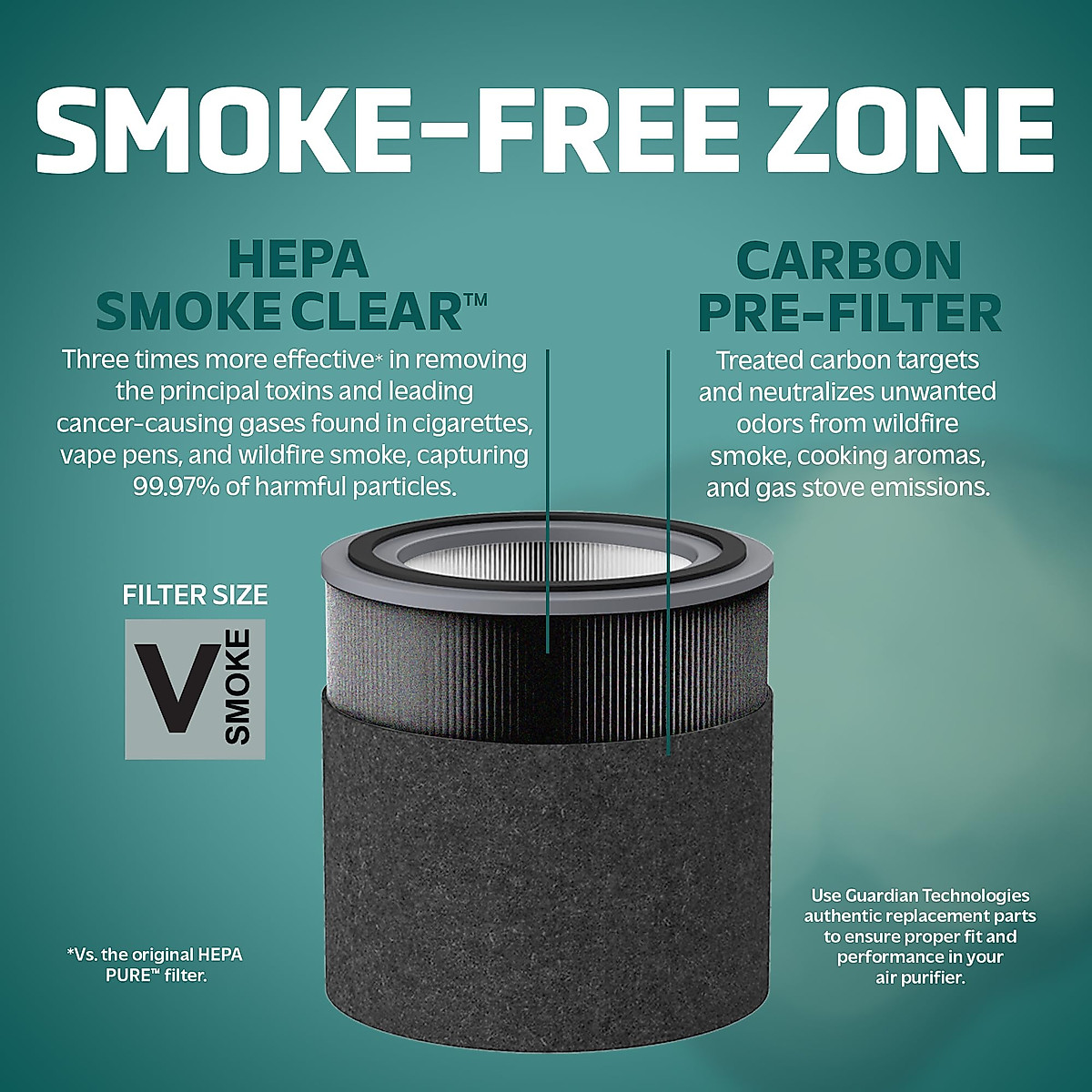 GermGuardian Filter V Smoke Clear HEPA Genuine Air Purifier Replacement Filter, Removes 99.97% of Pollutants, Smoke Toxins and Odors, for AirSafe Series and AC151, Black/Gray, FLT151SM