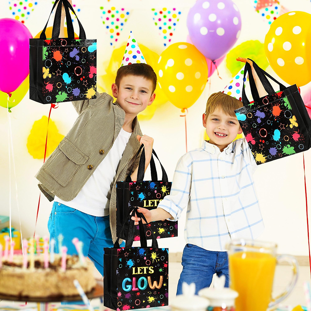 Latwerd 24Pack Glow in the Dark Party Gift Bag Canvas Bag Eco-friendly Reusable Shopping Bag Candy Gift Bag Suitable for Birthday Party Gift Storage Bag