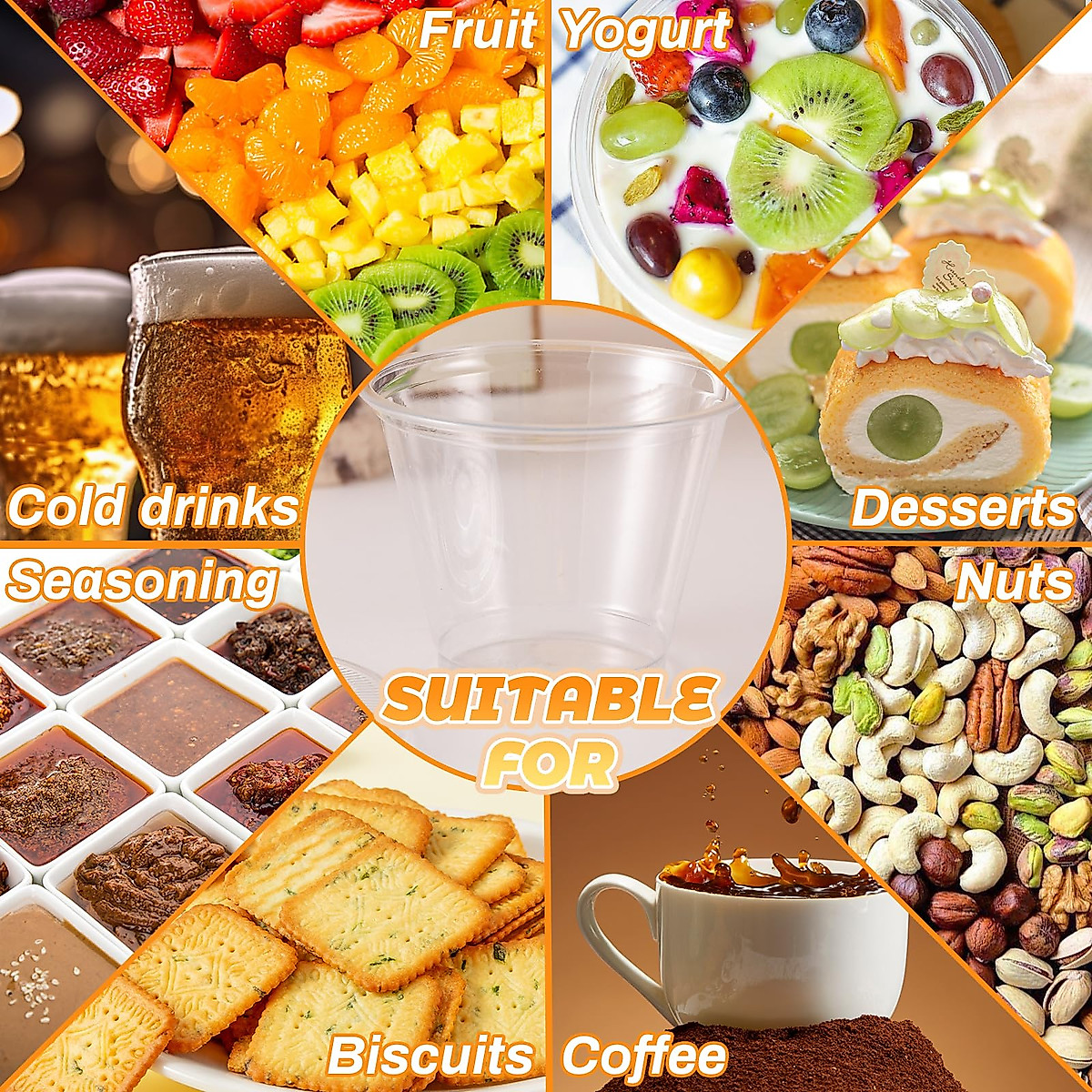 Qinsihwn 50 Pack 8 OZ Disposable Plastic Cups with Lids,Clear Dessert Cups Plastic Containers with Lids for Drink,Yogurt,Parfaits,Soups,Snacks,Salad,Fruit