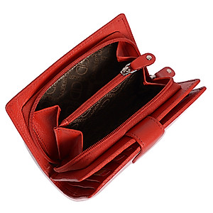 SADDLER Womens Luxurious Leather Bifold RFID Wallet Clutch Zipper Purse| Designer High Capacity Credit Card Holder with Large Zipper Coin Purse for Ladies | Gift Boxed - Red